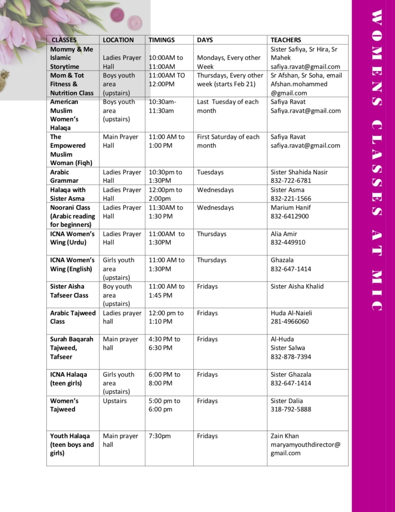 Women’s Classes – Maryam Islamic Center