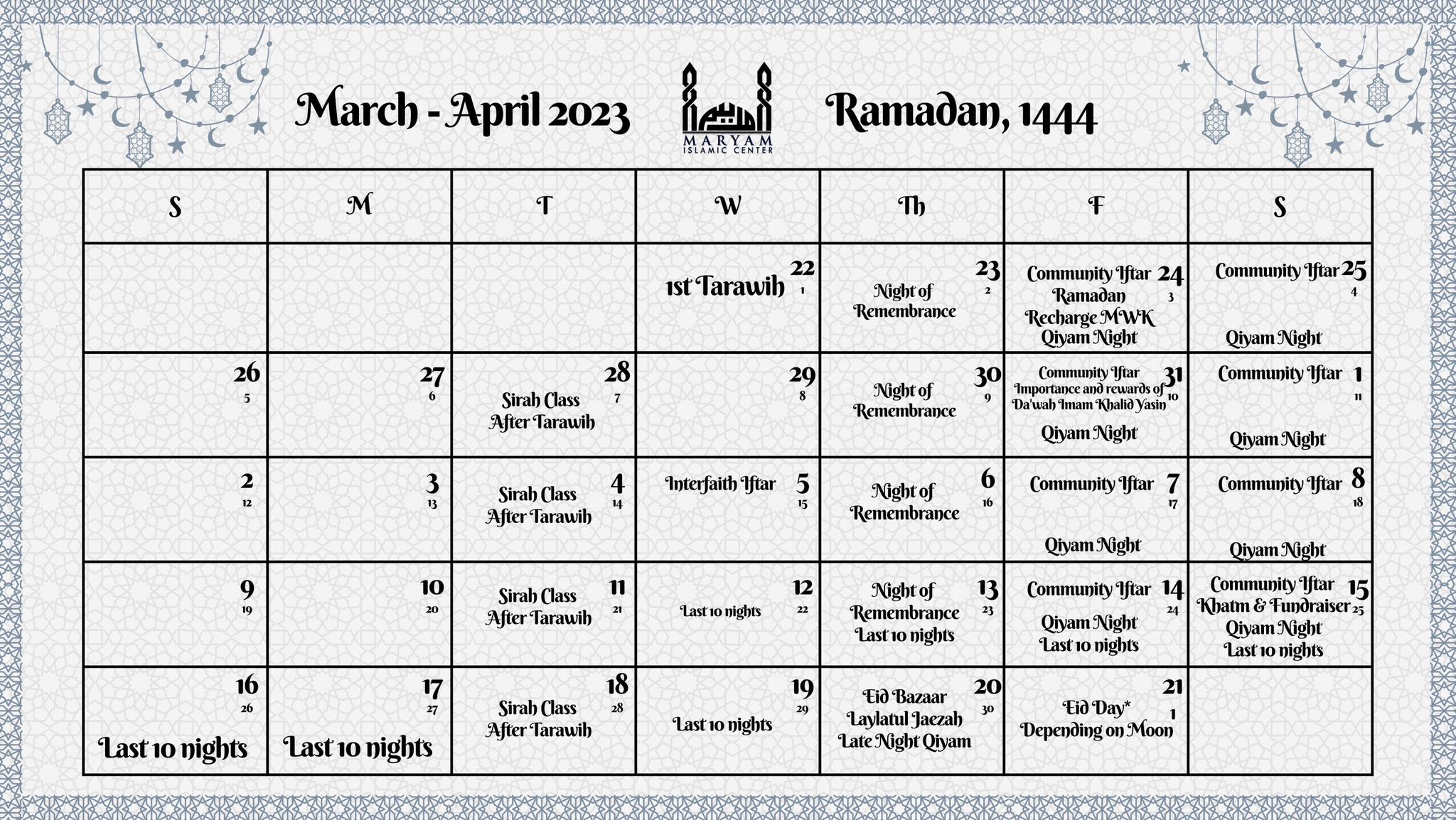 Ramadan 1444 – Maryam Islamic Center